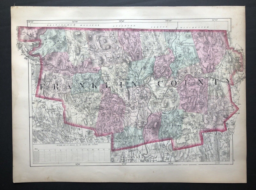 1871 Color Map, Franklin County Massachusetts Inc. Routes and Names of ...