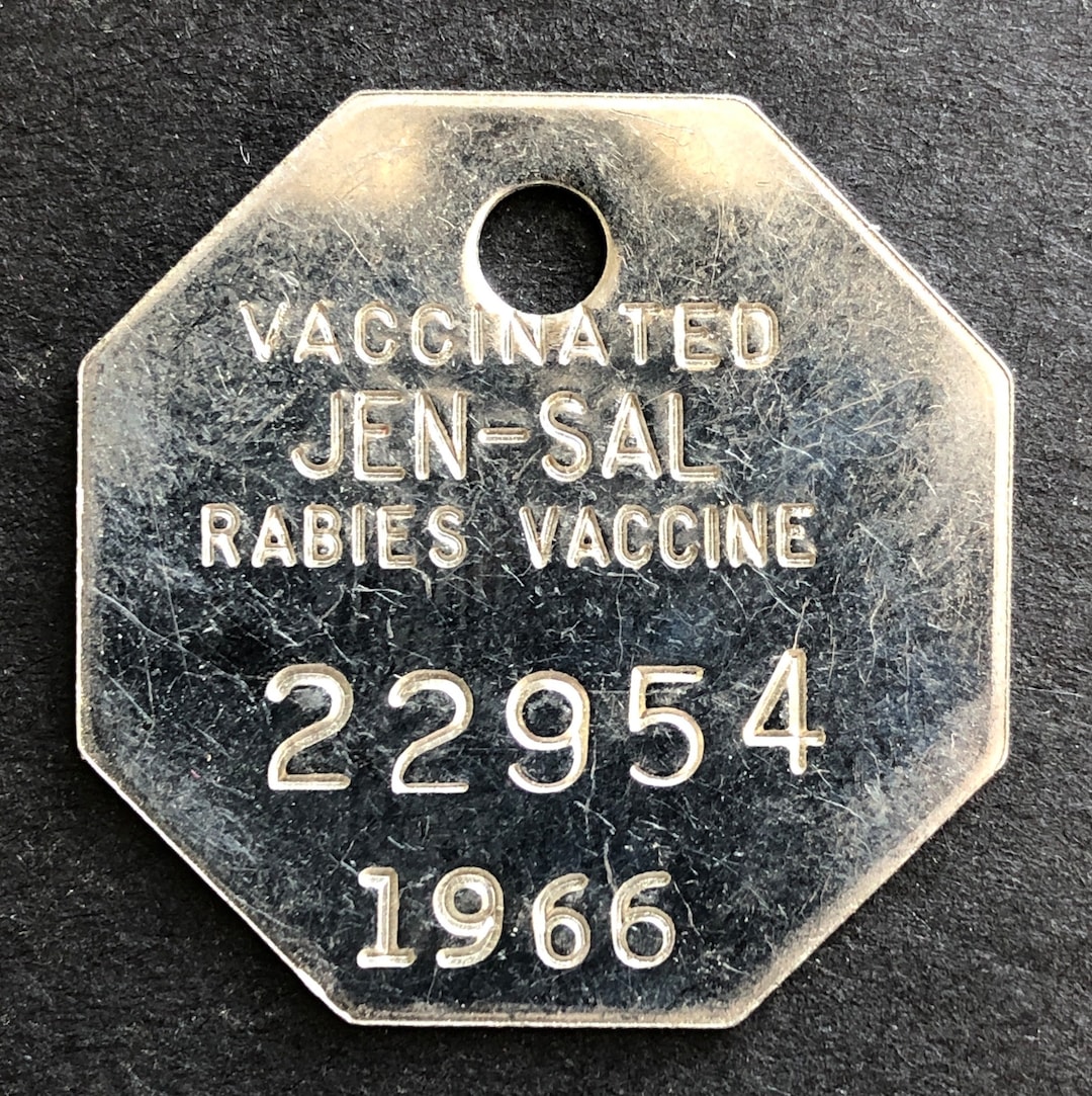 Vintage 1965 Metal Rabies Vaccinated Tag for Dog Collar, Jensen ...