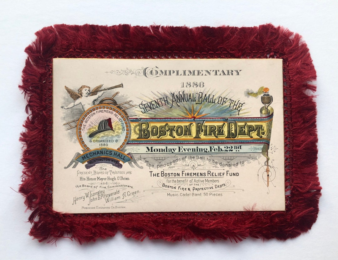 1886 Boston Fire Department Firemen's Ball Ticket - Etsy