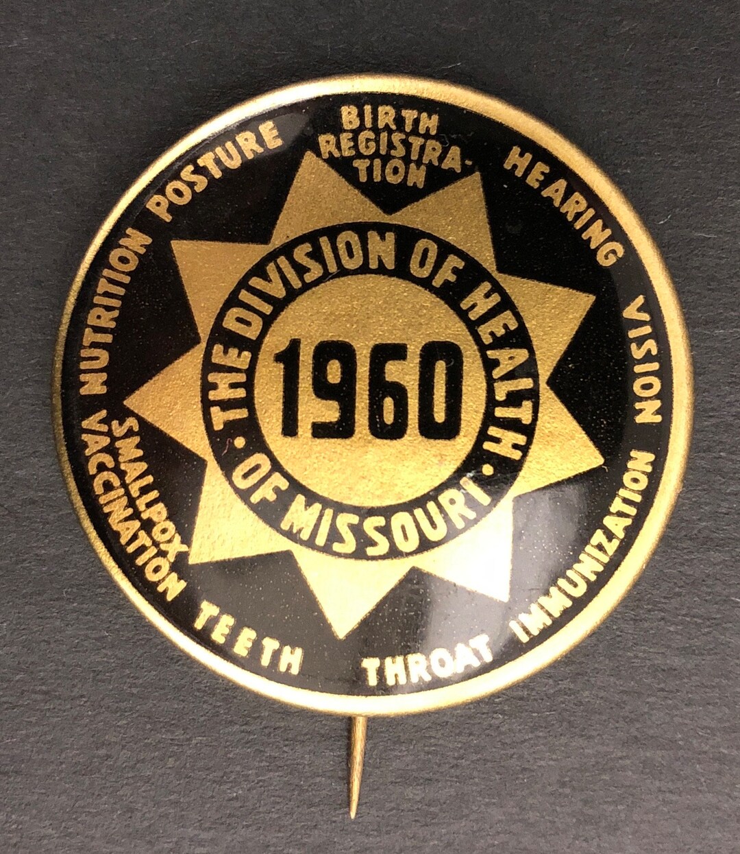 1960 Pinback Button, Official From the Division of Health of Missouri ...