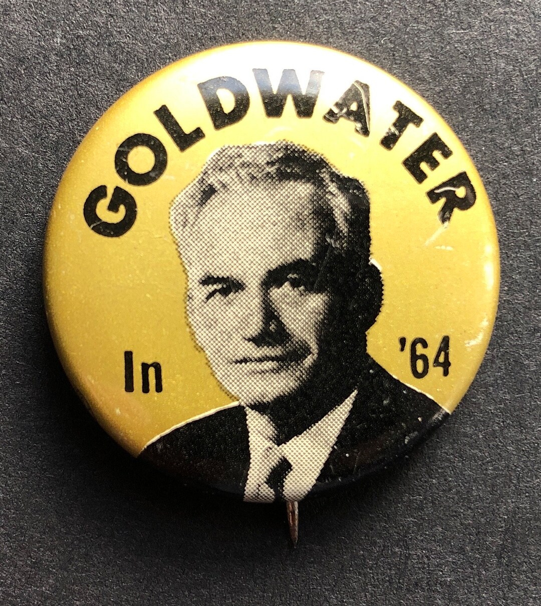 1964 Pinback Button, Black and Gold, Goldwater in ‘64 - Etsy