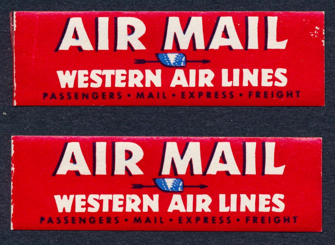Pair of C. 1947 Air Mail Labels, Western Airlines - Etsy