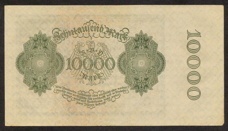 German 1922 Reichsbanknote 10,000 Marks Small Variety, Uncirculated ...