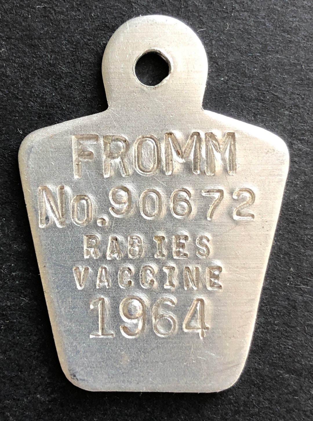 Vintage 1964 Metal Rabies Vaccinated Tag for Dog Collar, Fromm Brothers ...