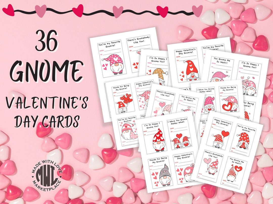 Printable Gnome Valentine Cards, Valentine Cards for Kids, Printable ...