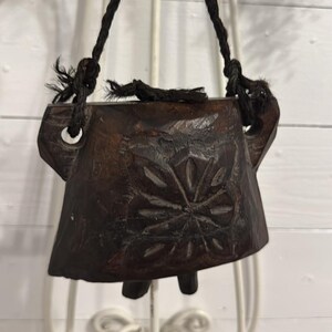 Antique Large Primitive Hand Carved Dark Wood Hanging Cowbell Oriental ...
