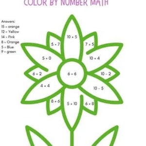 Color by Addition and Subtraction, 6 Printables for Kindergarten ...