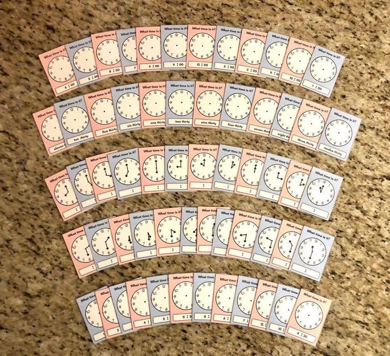 Telling Time Practice, 60 Flash Cards, Tell Time on the Hour and on the ...