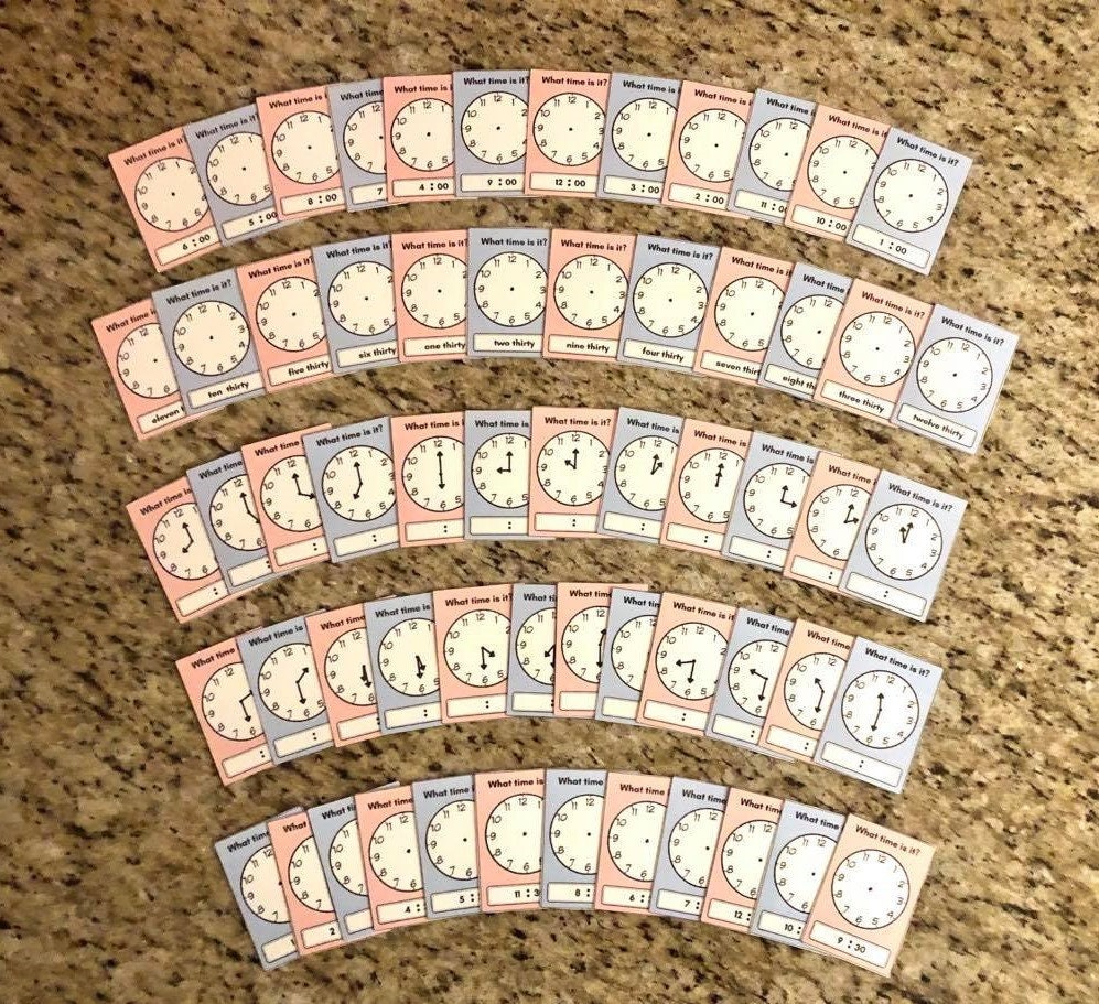 Telling Time Practice, 60 Flash Cards, Tell Time on the Hour and on the ...