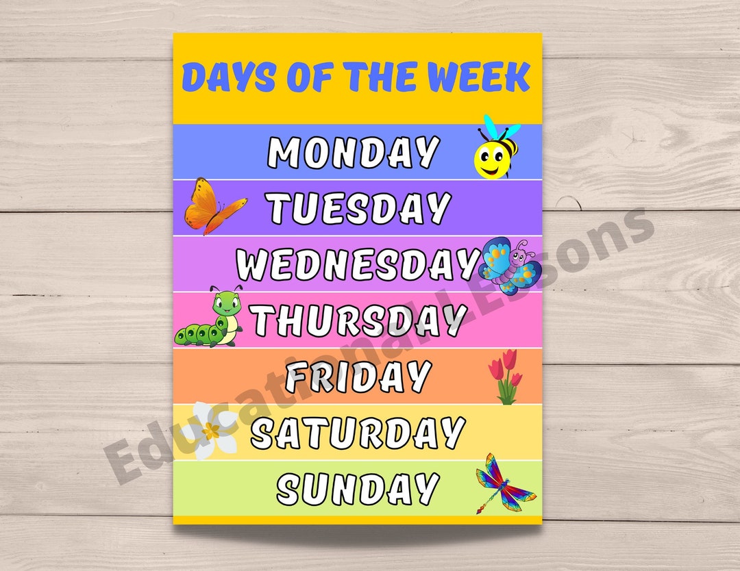 Days of the Week Poster, Toddler Posters, Learning Posters, Classroom ...