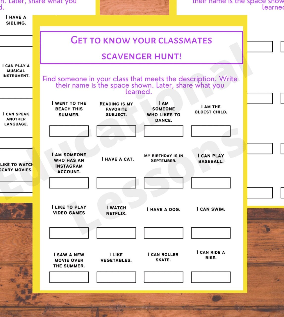 First Day of School, Scavenger Hunt, Ice Breaker, Get to Know You ...