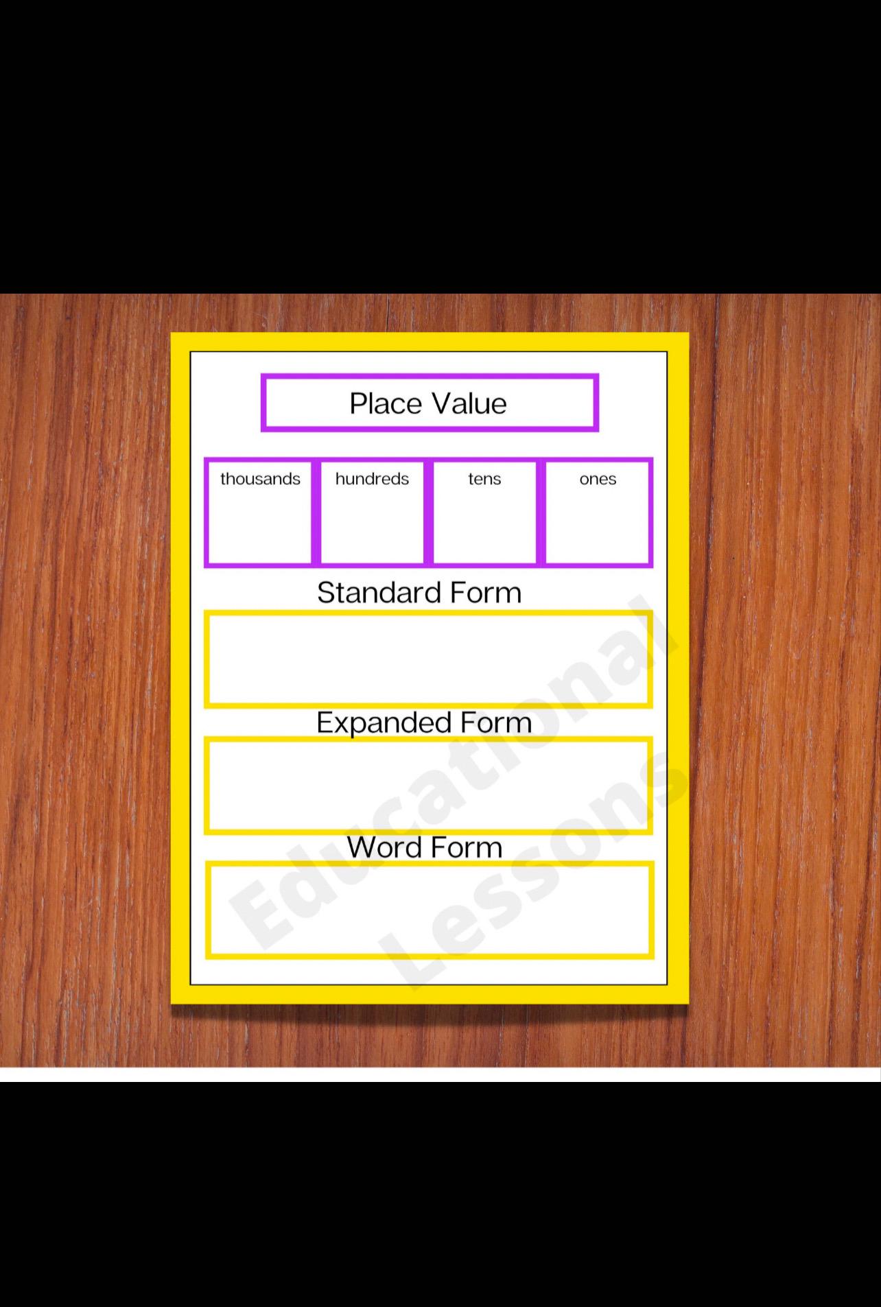 Place Value Mat, Expanded Form, Standard Form , Word Form , Thousands ...