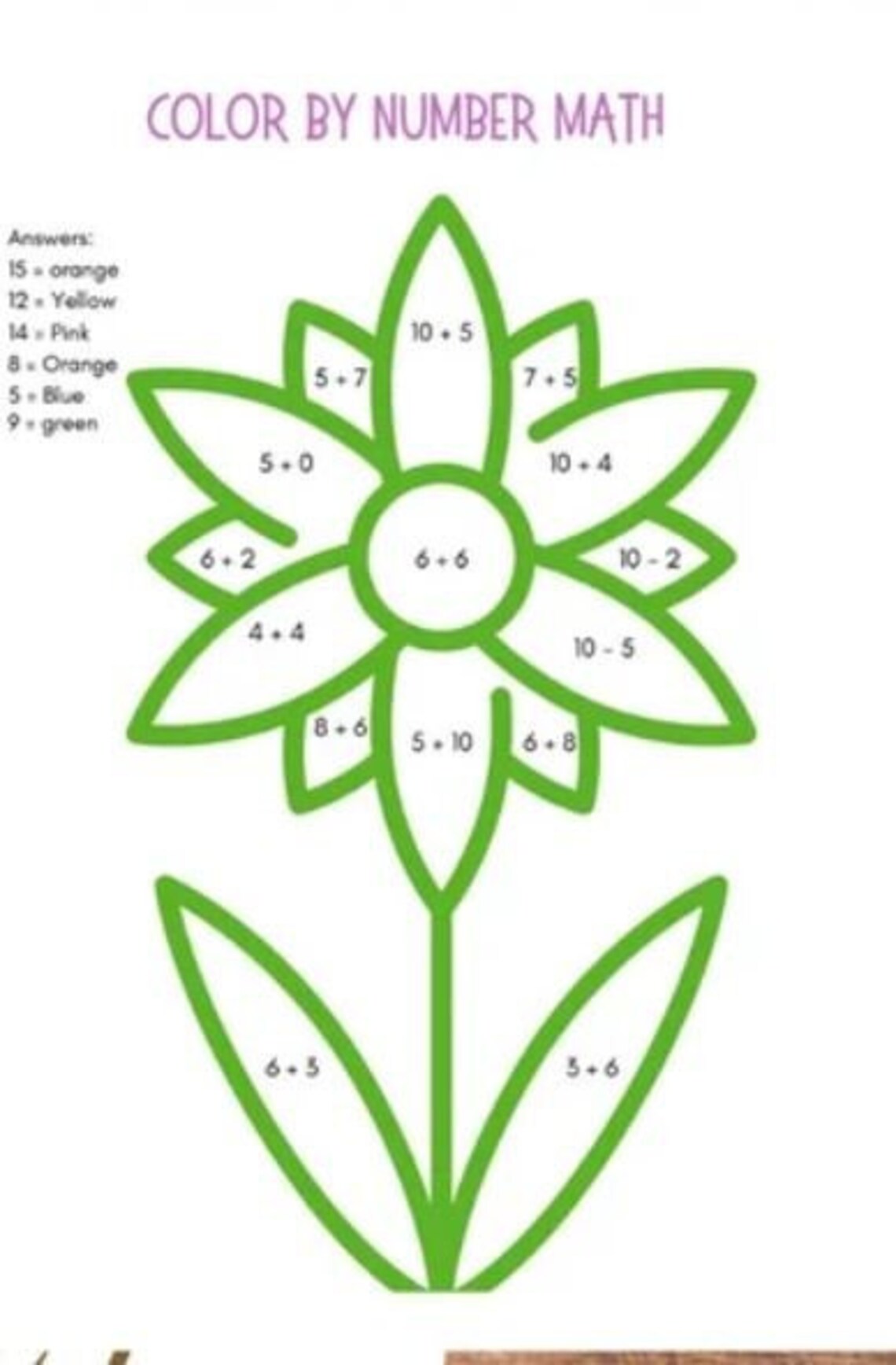 Color by Addition and Subtraction, 6 Printables for Kindergarten ...