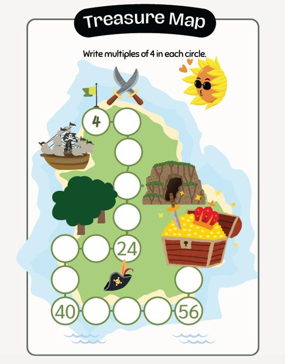 Treasure Hunt, Multiples of 2. Times 3, Times 4, Times 5. Math ...