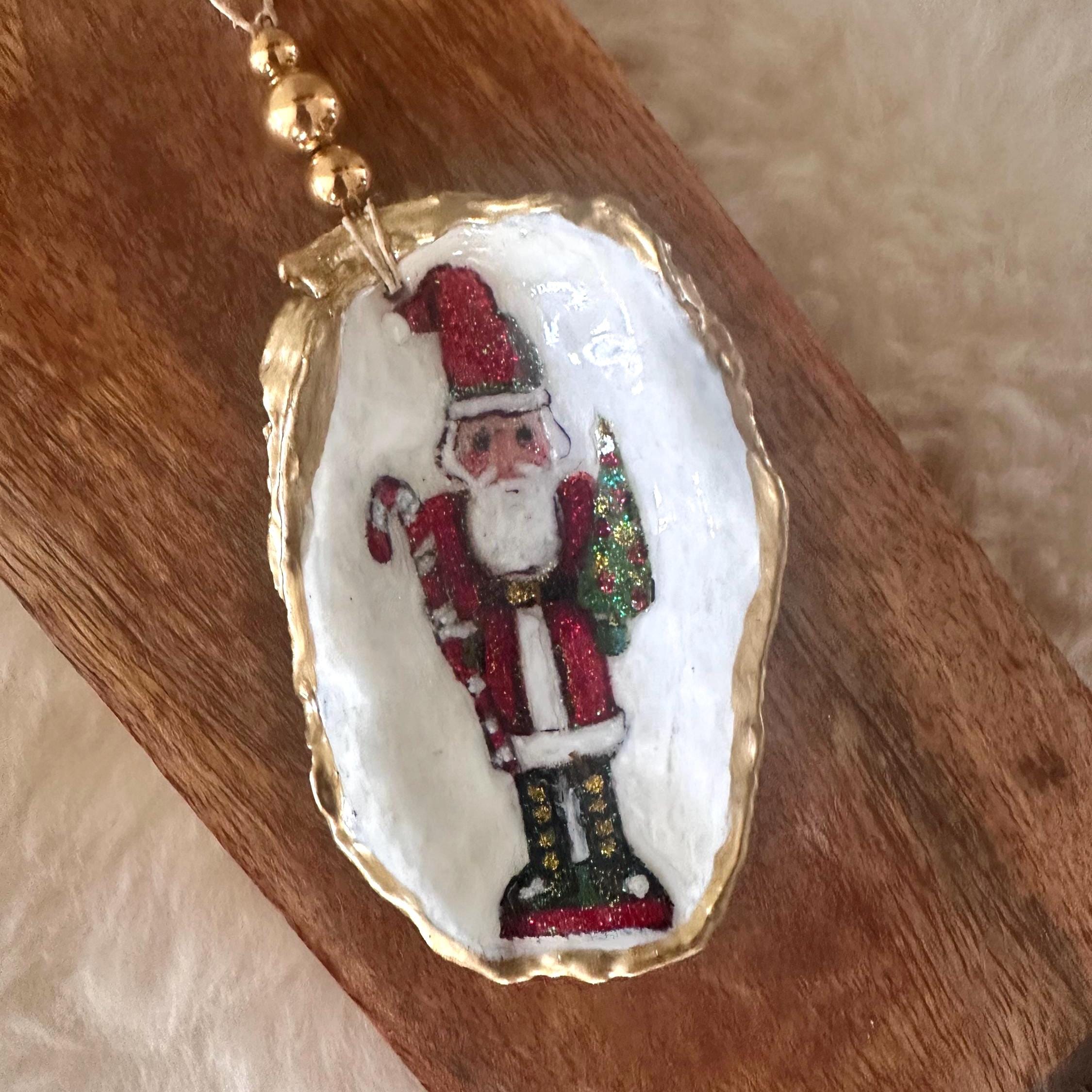 Santa Nutcracker Oyster Shell Christmas Ornament: Handmade Decoupage ...