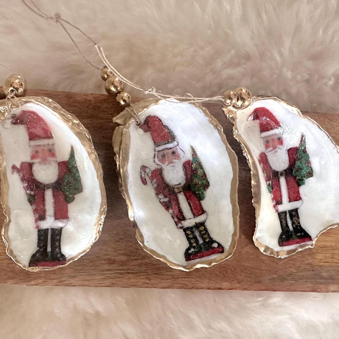 Santa Nutcracker Oyster Shell Christmas Ornament: Handmade Decoupage ...