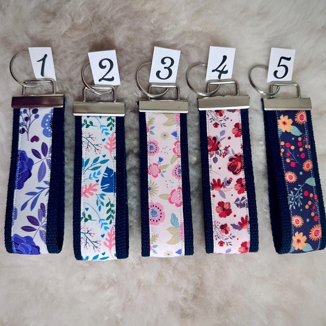 Navy Webbing With Florals , Keychain Wristlet /keychain - Etsy