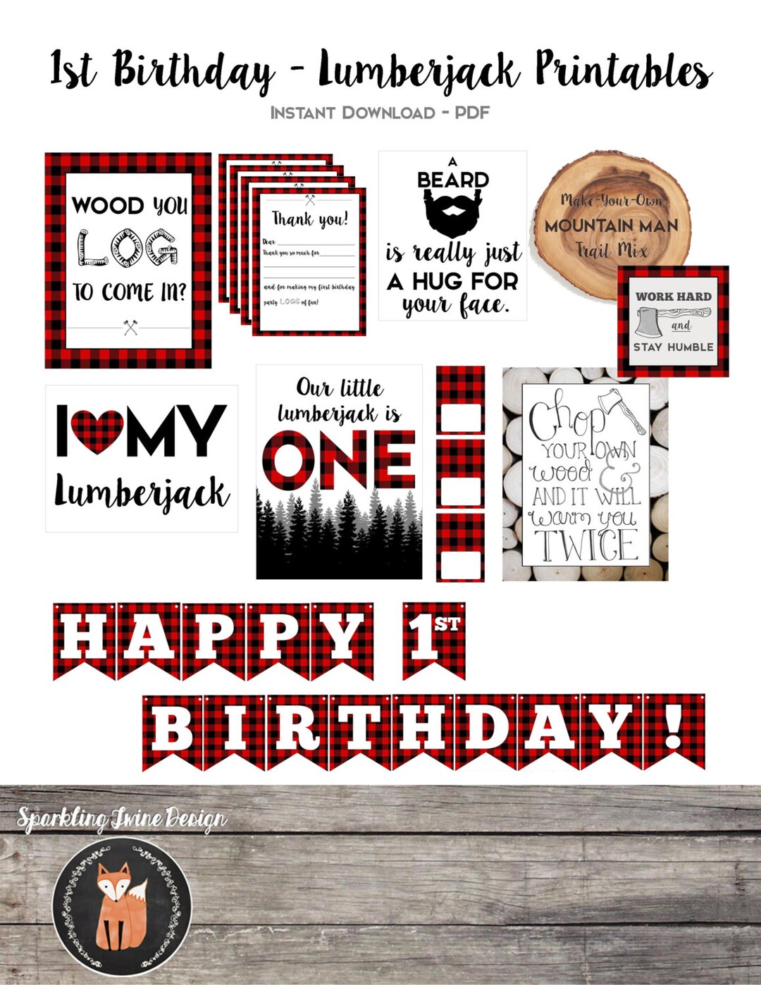 INSTANT DOWNLOAD: Printable PDF, Lumberjack, Buffalo Plaid 1st Birthday ...