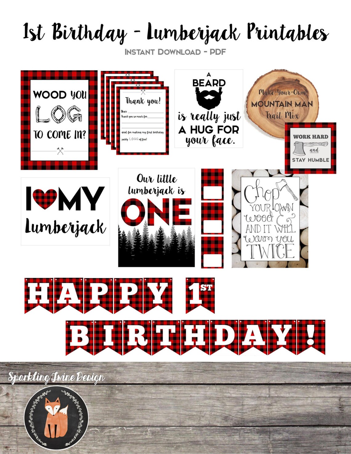 INSTANT DOWNLOAD: Printable PDF, Lumberjack, Buffalo Plaid 1st Birthday ...
