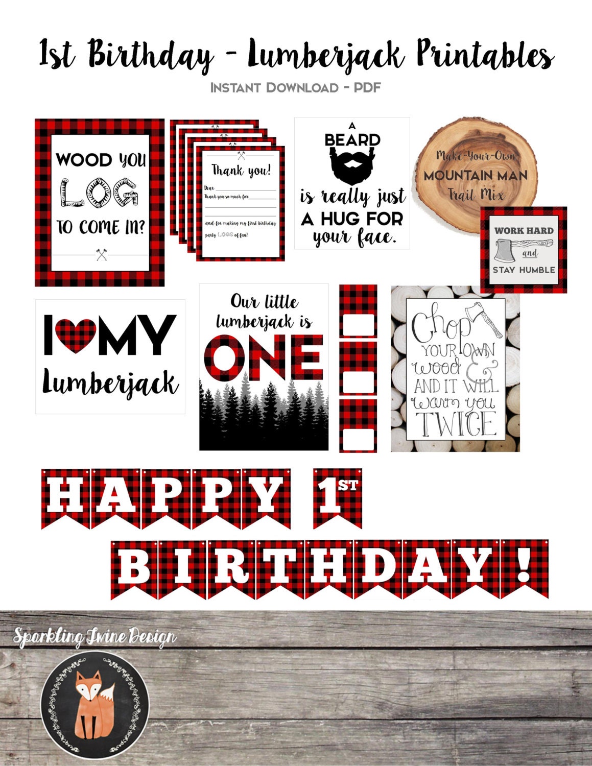 INSTANT DOWNLOAD: Printable PDF, Lumberjack, Buffalo Plaid 1st Birthday ...