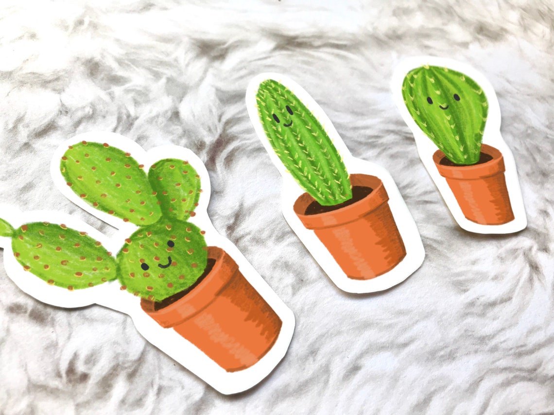 Happy Cactus Vinyl Stickers - Set of 3 - Vinyl Stickers - Etsy