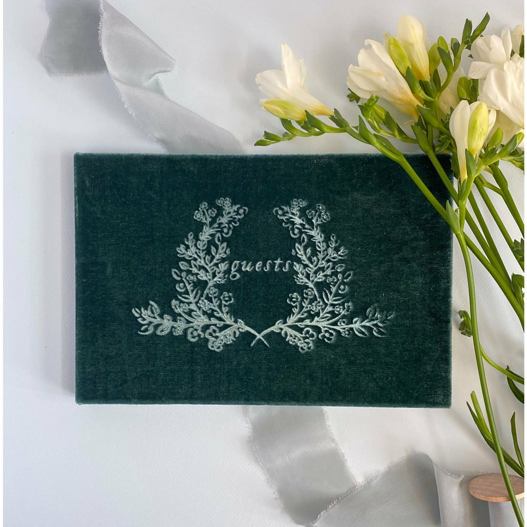 Silk Velvet Guestbook - Laurel Wreath | Wedding Guestbook | Luxury ...