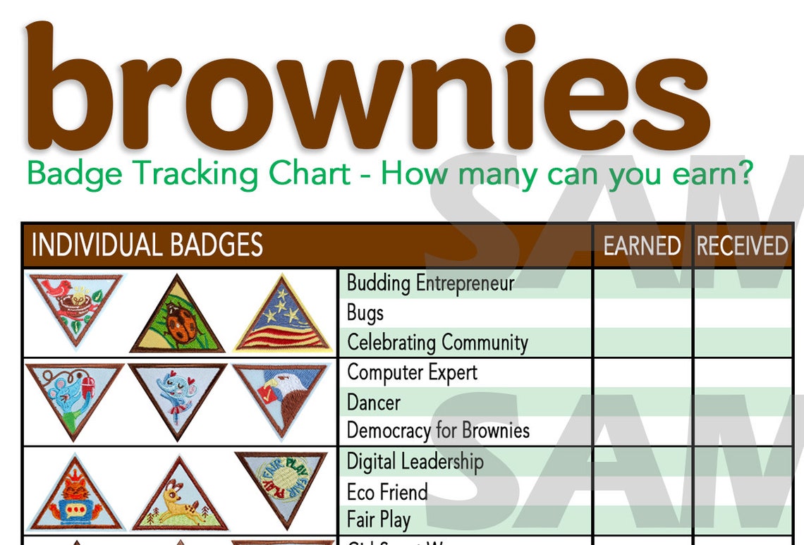Girl Scouts Brownie Badge Tracking Chart Instant Download - Etsy