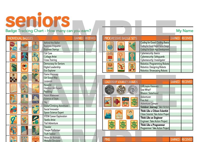Girl Scouts Senior Badge Tracking Chart - Instant Download Printable ...