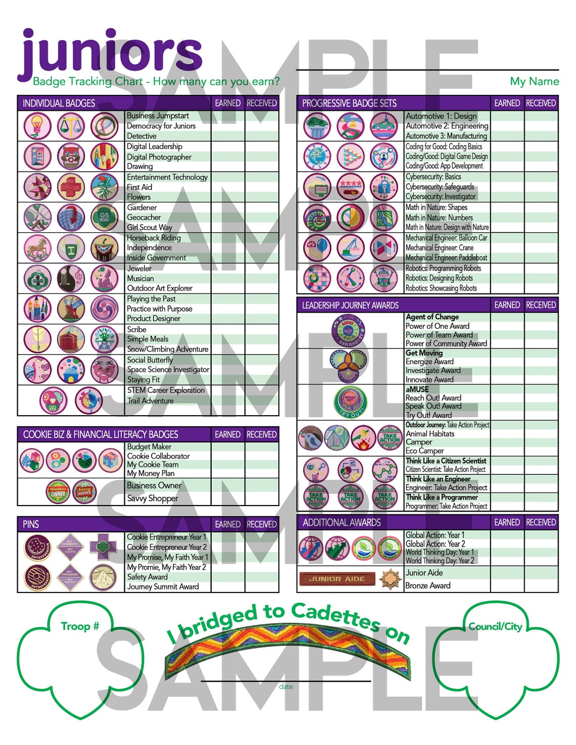 Girl Scouts Juniors Badge Tracking Chart Instant Download - Etsy