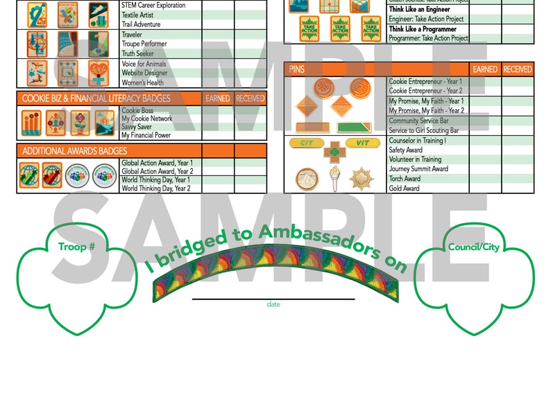 Girl Scouts Senior Badge Tracking Chart Instant Download Printable ...