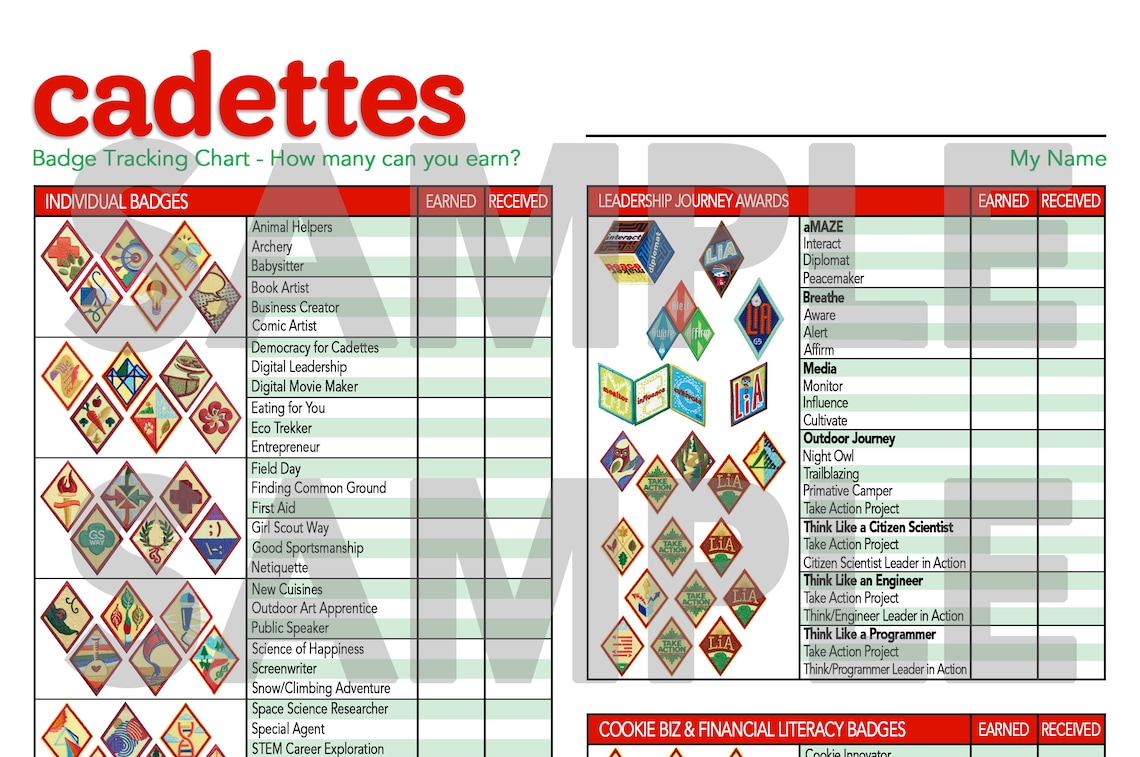 Girl Scouts Cadette Badge Tracking Chart Instant Download - Etsy