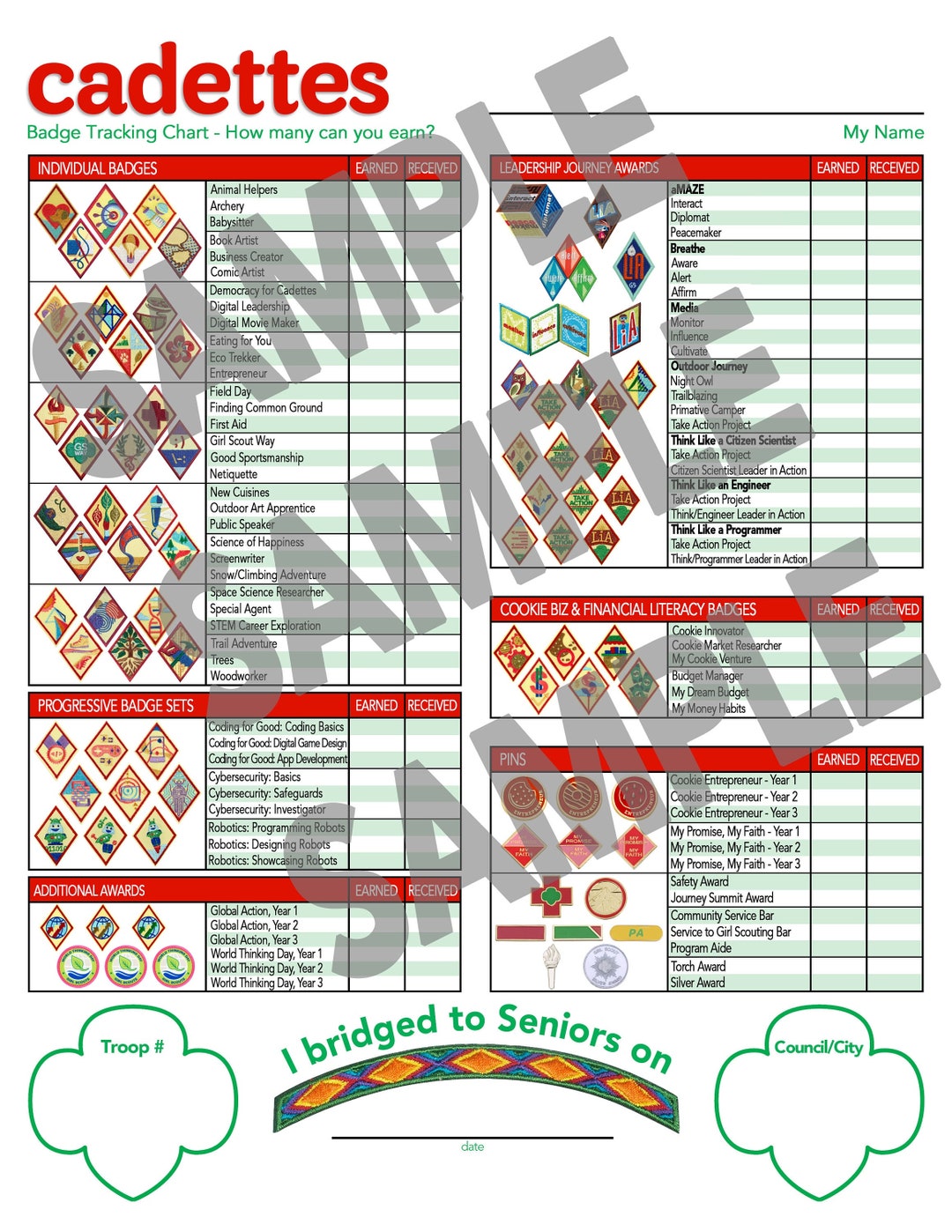 Girl Scouts Cadette Badge Tracking Chart UPDATED for 2024-2025 ...