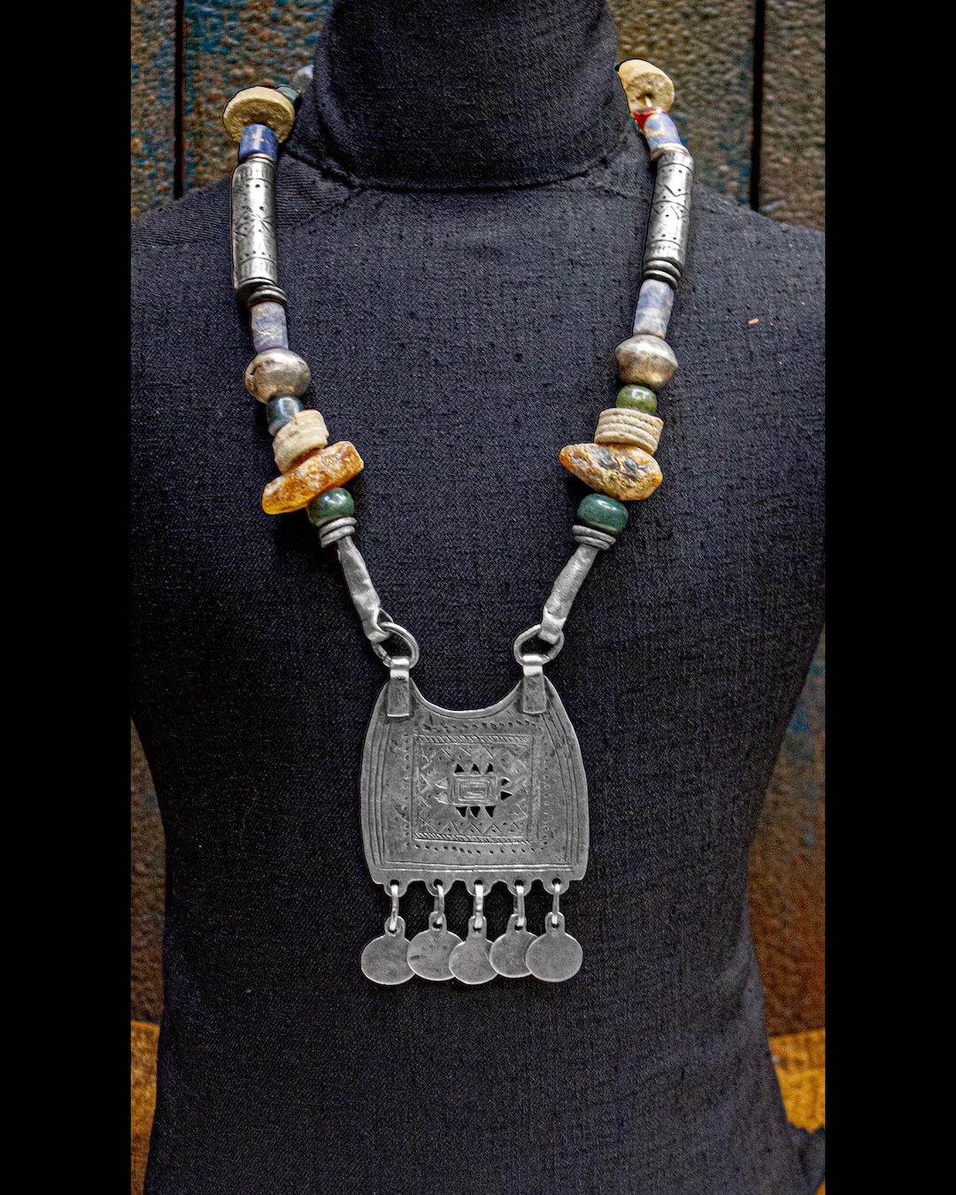 Necklace With Hard Stones and Mapuche-style Silver Center. - Etsy