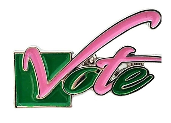 VOTE Pink & Green Check Label Pins | Etsy
