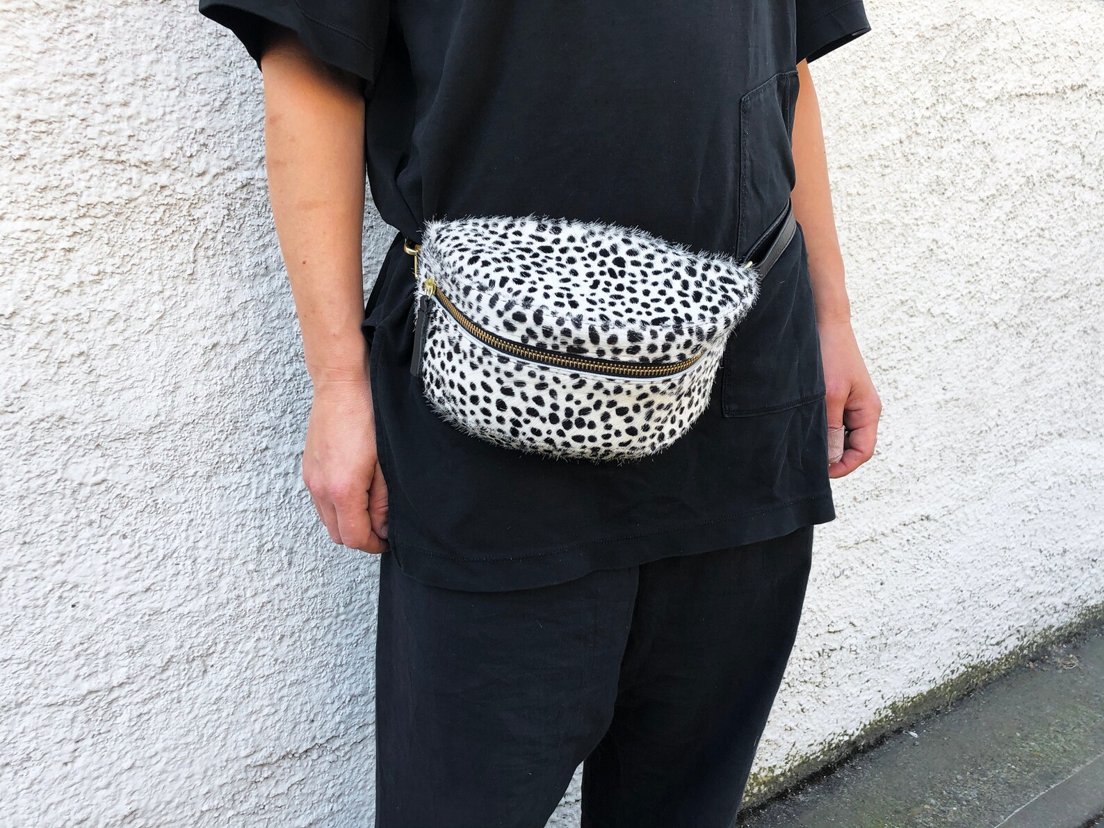 Salt + Pepper Cowhide Bum Bag - Black and White Fanny Pack - Etsy