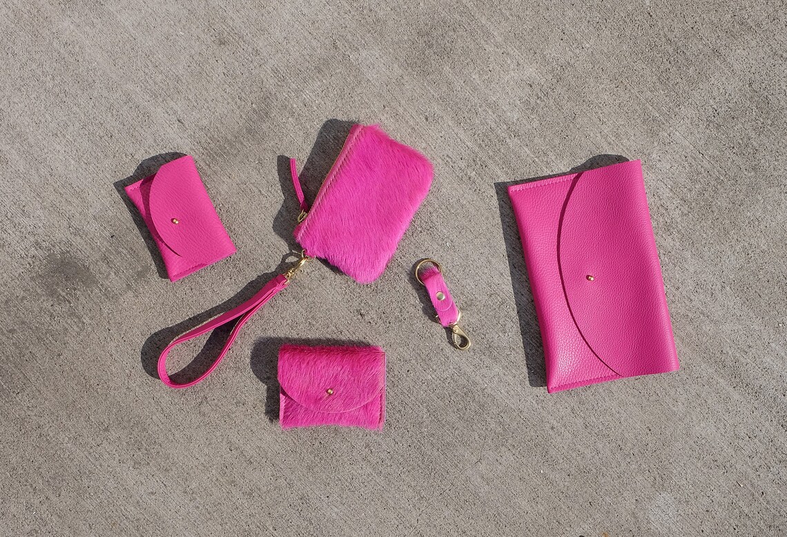 Pink Leather Pouch Bag Phone Case Zipper Pouch | Etsy