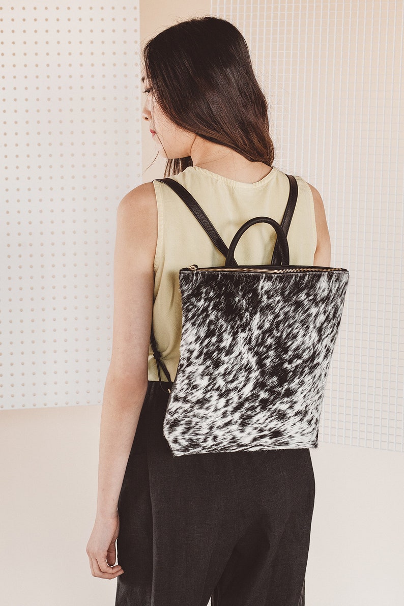 Checkered Backpack Cowhide Handmade Bag Hair on Hide | Etsy