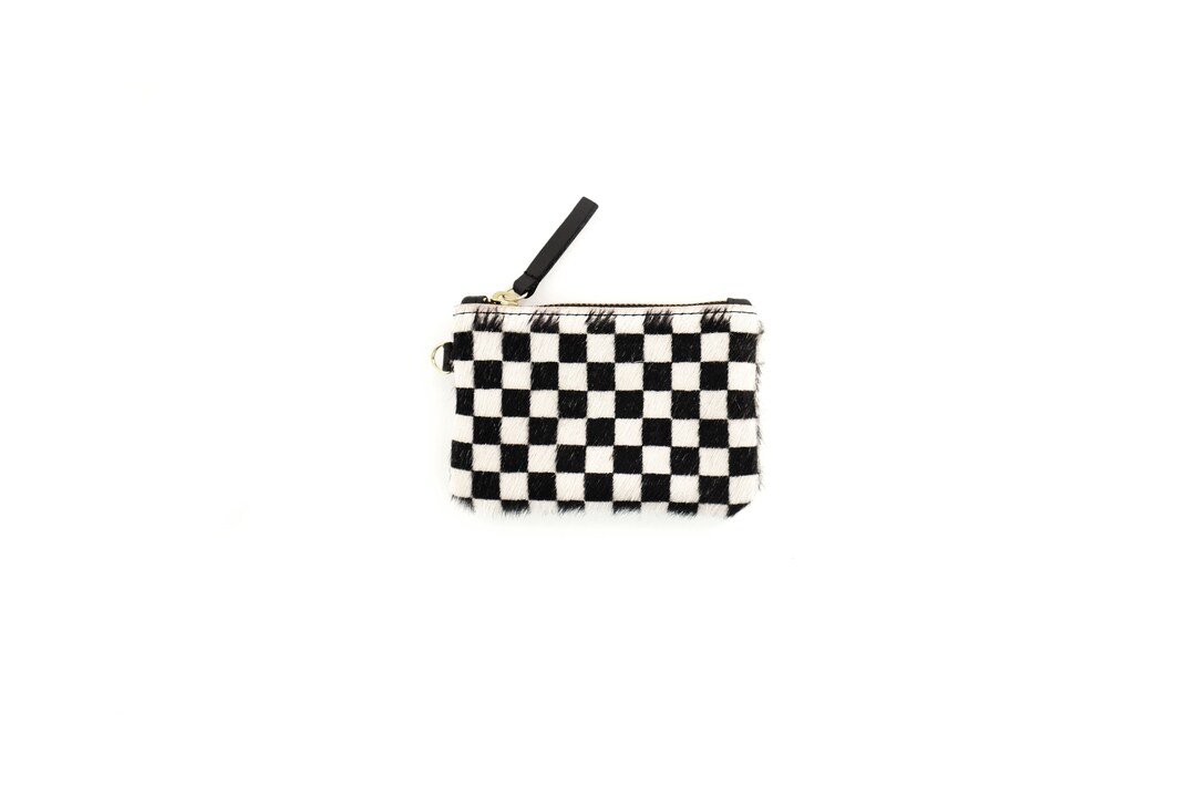 Checkered Cowhide Coin Pouch| Printed Cowhide | Coin Wallet | Small ...