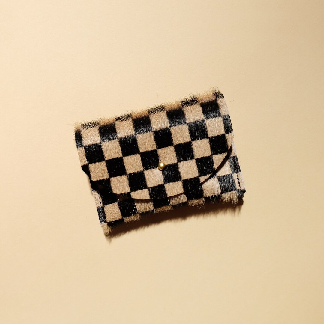 Tan Checkered Wallet | Cardholder Bag | Coin Purse | Hair on Hide - Etsy