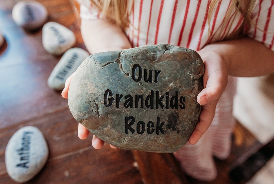 Our Grandkids Rock | Custom Gift for Grandparent | Hand Engraved River ...