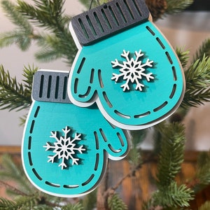 Set of Mittens Ornament- Wood Ornament- Laser Cut- Handmade- Hand ...
