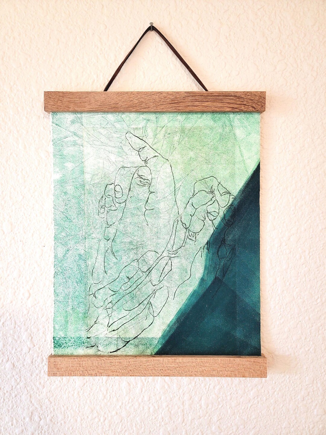 Modified Contour Line Etching Atop Green & Blue Monotype, 4-8x10 Inches ...