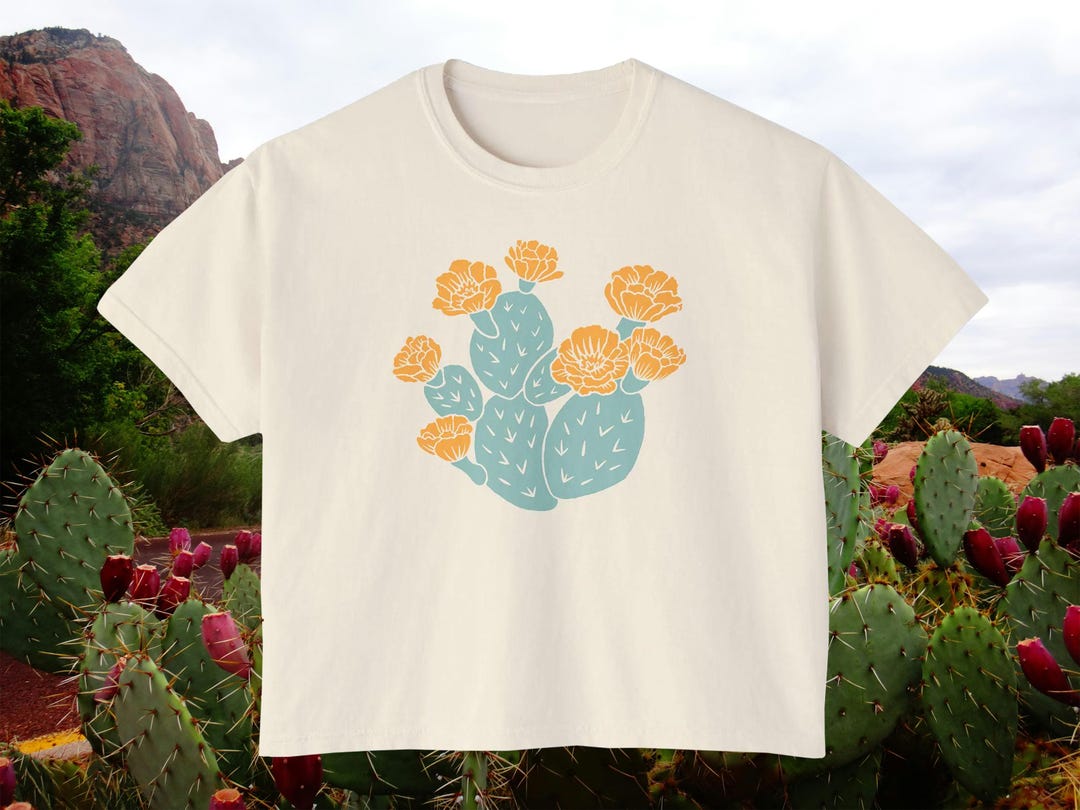 Blooming Cactus Boxy Tee | Floral Prickly Pear Shirt | Women's ...