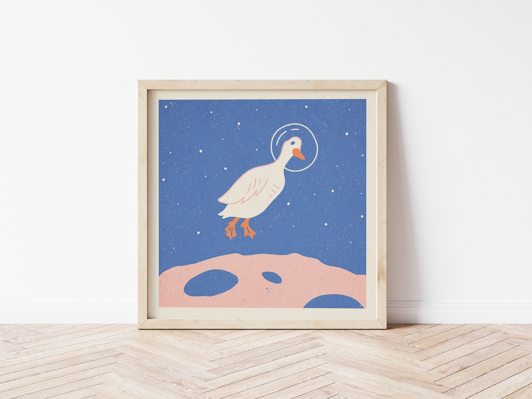 Space Goose Art Print | Retro Astronaut Kids Room Decor - Etsy