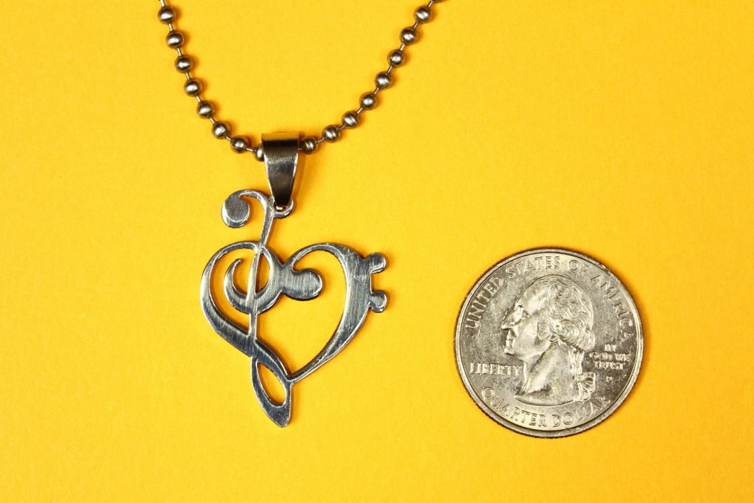 Treble Clef Bass Clef Heart Music Pendant, Stainless Steel Charm ...