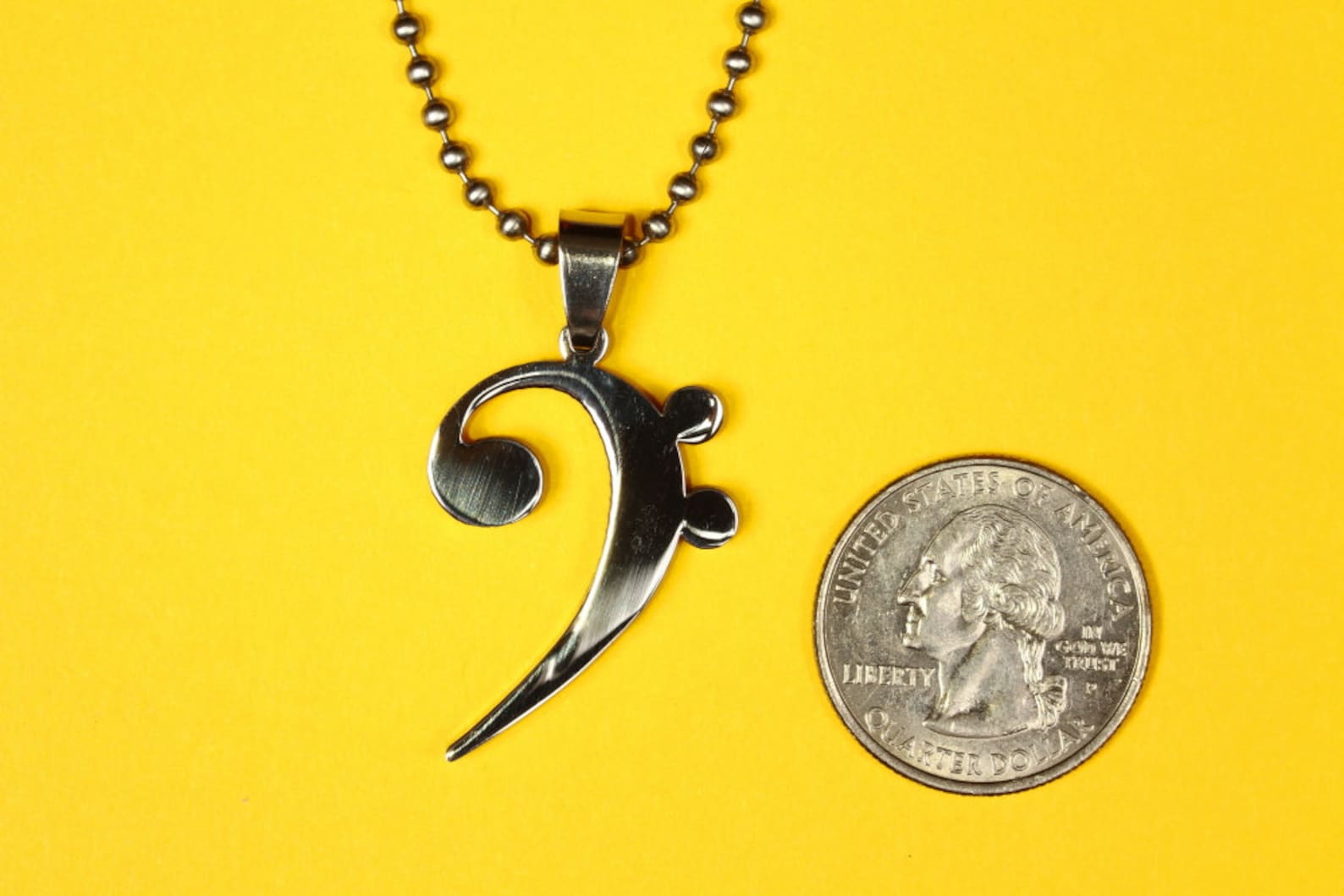 Bass Clef Music Pendant, Stainless Steel, Shiny Polished Finish Charm ...