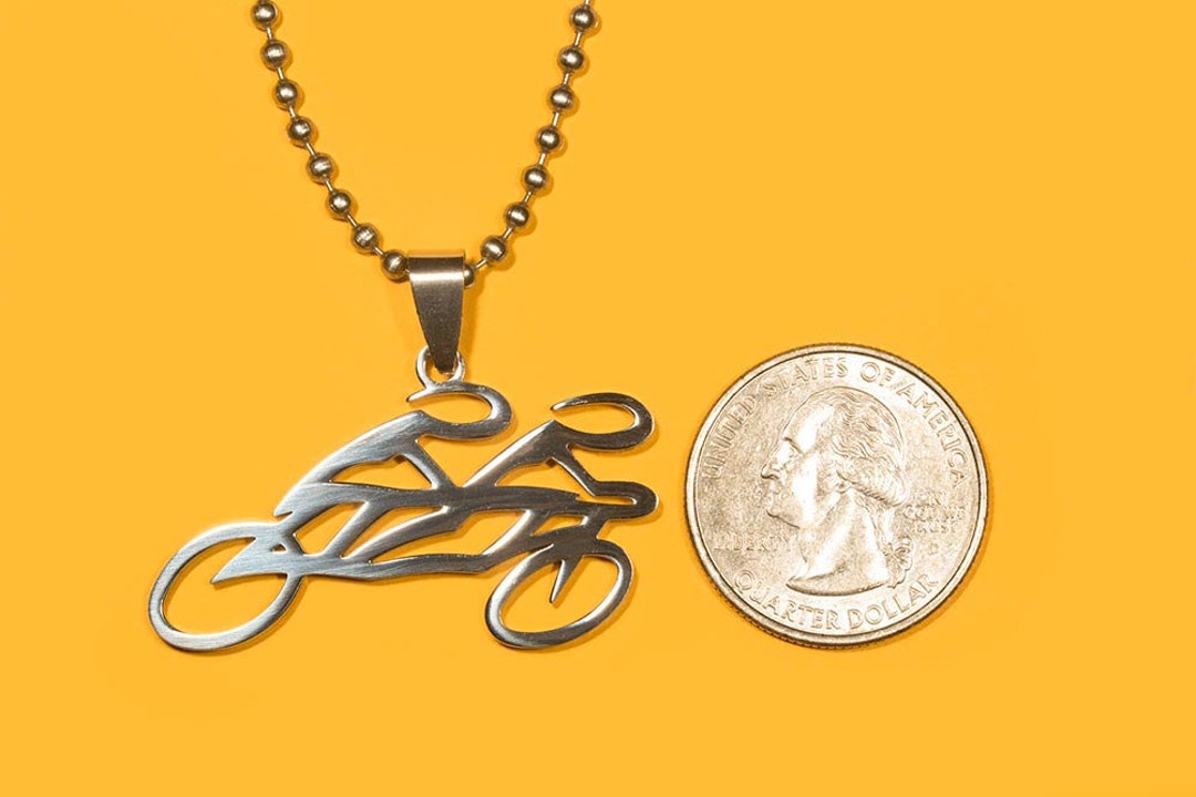 High Polished Tandem Bicycle Pendant, Stainless Steel, Shiny Finish ...