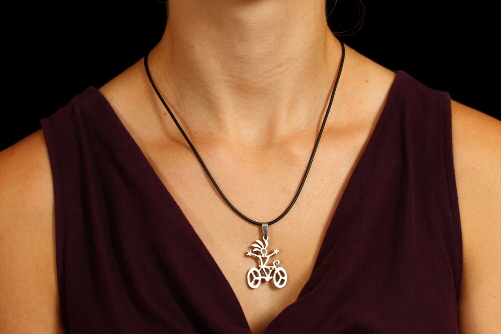 Kokopelli Bike Victory Pendant, Stainless Steel, Matte Finish Charm ...