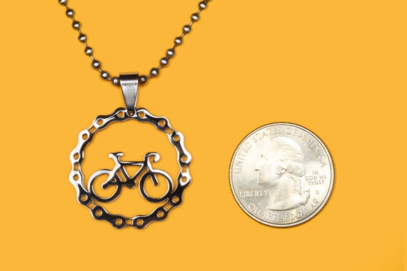 Road Bike in Chain Pendant Stainless Steel Shiny Polished Finish Charm Handmade Rubber Cord and Stainless Steel Chain Necklace Included Etsy