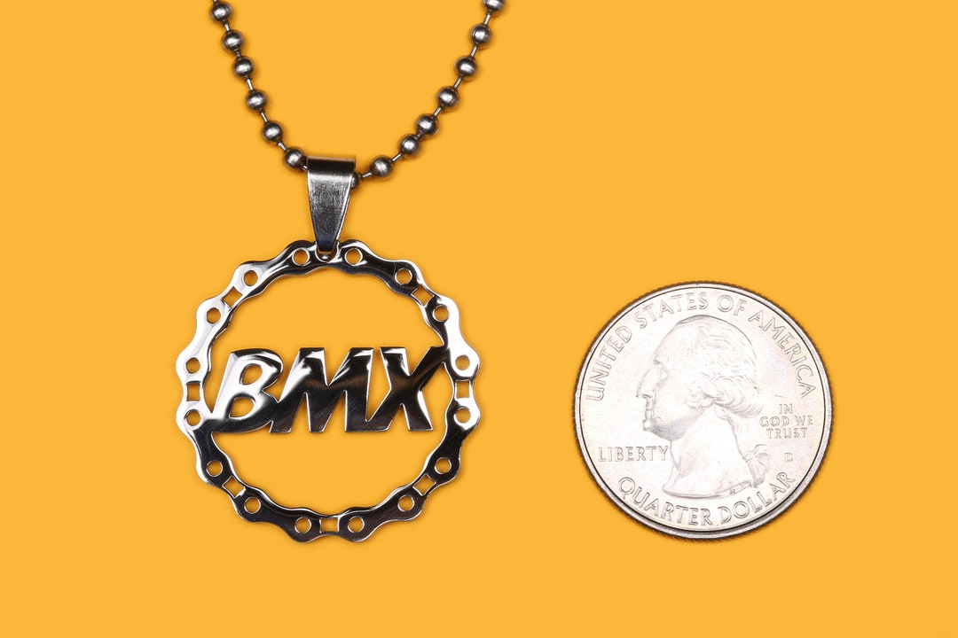 BMX Bike in Chain Pendant, Stainless Steel, Shiny Polished Finish Charm ...